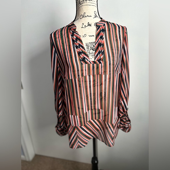 CAbi | Tops | Cabi Sheer Blouse Hi Lo Hem Balloon Sleeves Oversized ...